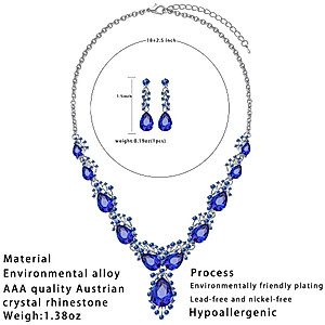 3 Pieces Wedding Bridal Rhinestone Crystal Jewelry Set Statement Necklace Bracelet Teardrop Dangle Earrings Set for Women fit with Bridesmaid Wedding Party Prom Dress Jewelry Set