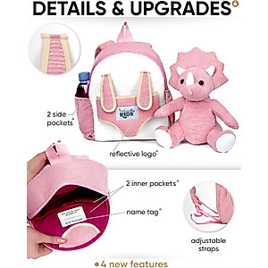 Naturally KIDS Pink Dinosaur Toys for Girls, Triceratops Toy, Dinosaur Gifts for 2 3 Year Old Girls, Toddler Backpack