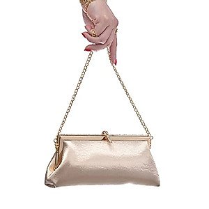 Luxury Satin Classic Evening Clutch Bag with Elegant Rhinestone Bling Crossbody Bag for wedding bridal graduation prom (Gold)