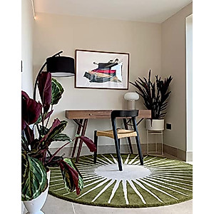 Moss Green Round Boho Sun Area Rug 3ft Washable Soft Thick Rug for Living Room Bedroom Wool Shaggy Circle Carpet Under Dining Room Table Non-Slip Circular Indoor Floor Mat