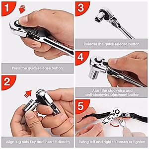 WORKPRO 4-Piece Flex Head Ratchet Set, 1/4", 3/8", 1/2" Drive, 3/8" Stubby, 72-Tooth Ratchet with Chromium Plating Quick Release Reversible Design, 5 Degree Swing