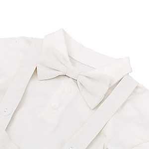 Baby Boys Formal Suit Gentleman Bowtie + Summer Short Sleeve Romper + Suspenders Shorts Button Bib Pants Wedding Tuxedo Outfits 1st/2nd Birthday Cake Smash Christening Clothes 3pcs Set White 0-6M