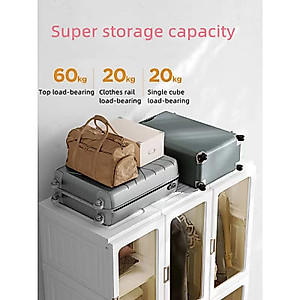 Tinure Portable Cube Wardrobe, Foldable Wardrobe Closet Clothes Organiser, 6/8/10/12/15 Storage Cubes, Magnet Doors, Odorless Material, Stable Structure, Easy Assemble，White (W15-D11-H2)