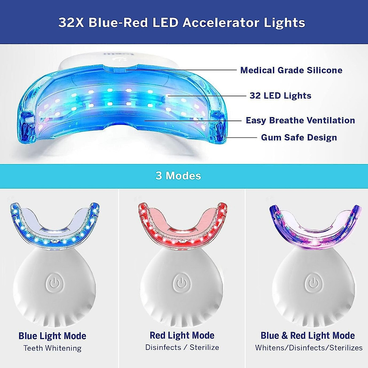N Noble One Teeth Whitening Device with LED Red Lights Therapy, 32 LED Teeth Whitening Light, Enhancer Light Trays, 16 Minute Timer (White)