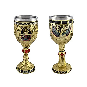 Things2Die4 Set of 2 Egyptian Wine Goblets Winged Isis/Pharaoh 6 oz.