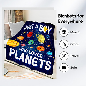 COOPASIA Planet Blanket, Planet Gifts for Boys Kids, Lightweight Flannel Throw Blanket for Planet Lovers, Boys Throw Blanket Planet Room Decor for Couch, Office (Blue, 40x50 Inch)
