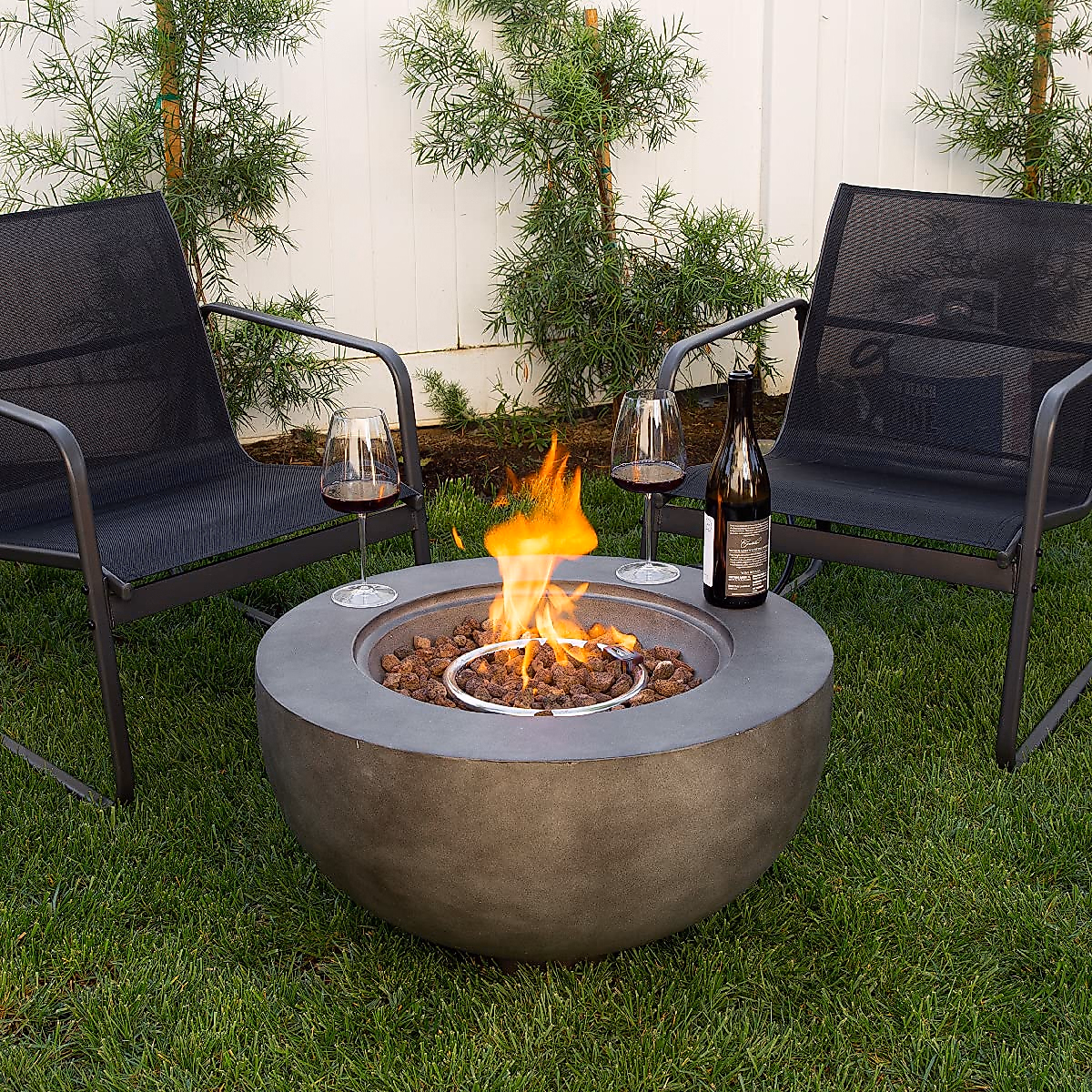Barton 40,000 BTU Concrete Outdoor Gas Fire Pit Propane Firepit Lava Rocks and PVC Cover, 27.5 Inch Round Fitpit