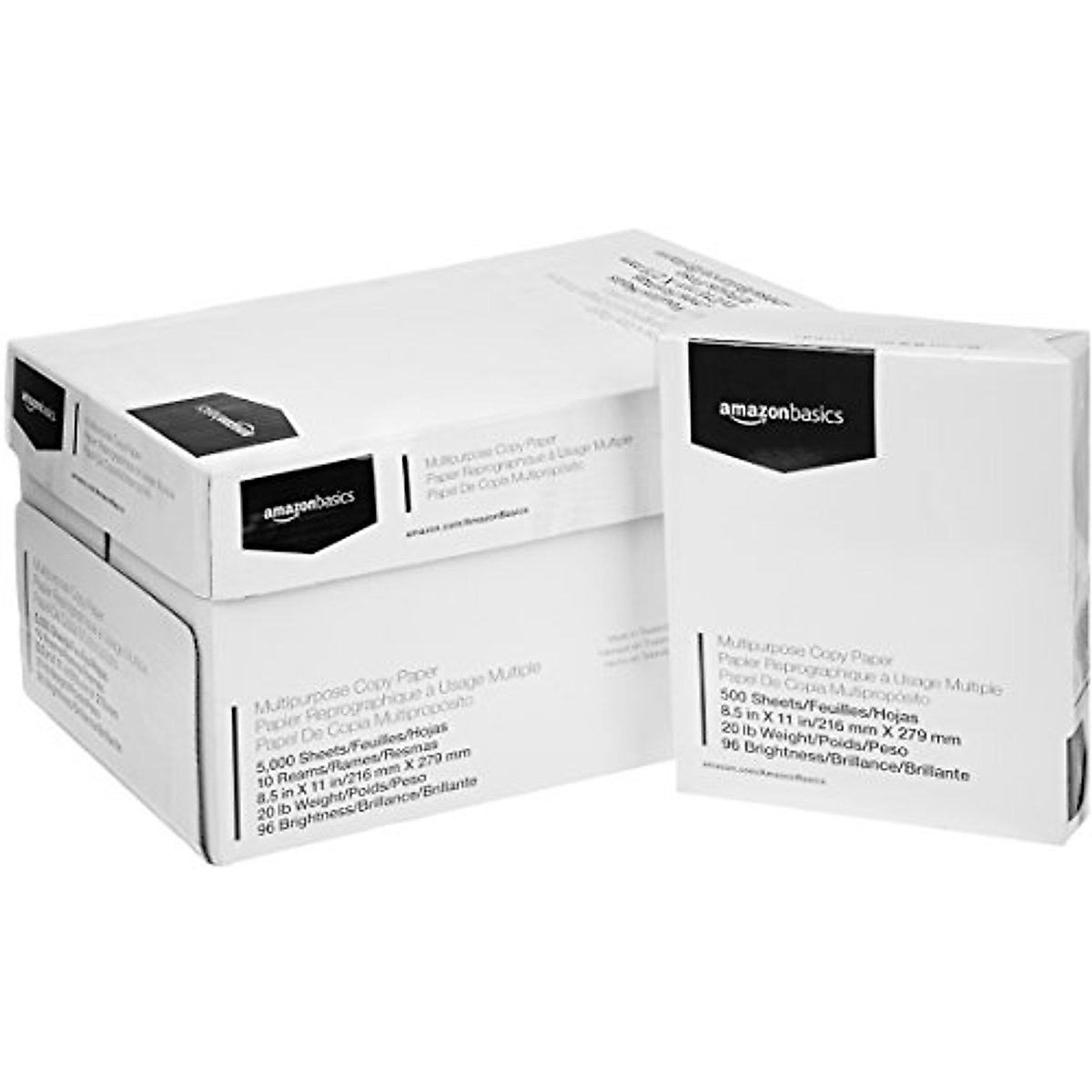 Amazon Basics Multipurpose Copy Printer Paper, 20 Pound, White, 96 Brightness, 8.5 x 11 Inch - 10 Reams (5,000 Sheets Total)