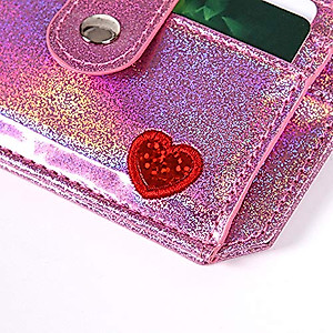 Fida&Moon Glitter Girl Small Wallet RFID Blocking Coin Purse Clip Card Holder (Glitter Pink)