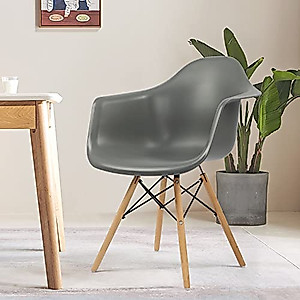 GOTMINSI Set of 4 Dining Chairs,Mid-Century Modern Dining Room Plastic Chairs, Outdoor Side Chairs with Wood Legs for Kitchen, Grey