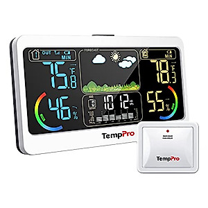 TempPro B68B Weather Station Indoor Outdoor Thermometer 500ft Wireless Home Weather Station with Digital Temperature Humidity Meter for Weather Forcast, White