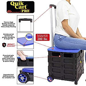 dbest products Quik Cart Pro Wheeled Rolling Crate Teacher Utility with seat Heavy Duty Collapsible Basket with Handle, Blue
