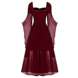 Halloween Costumes Gothic Dresses Cross Off-The Gothic Dresses for Women Woman Halloween Costume Womens Witch Costume Ren Faire Costume Oktoberfest Outfits Women Renaissance Faire（3-Wine,3X-Large）