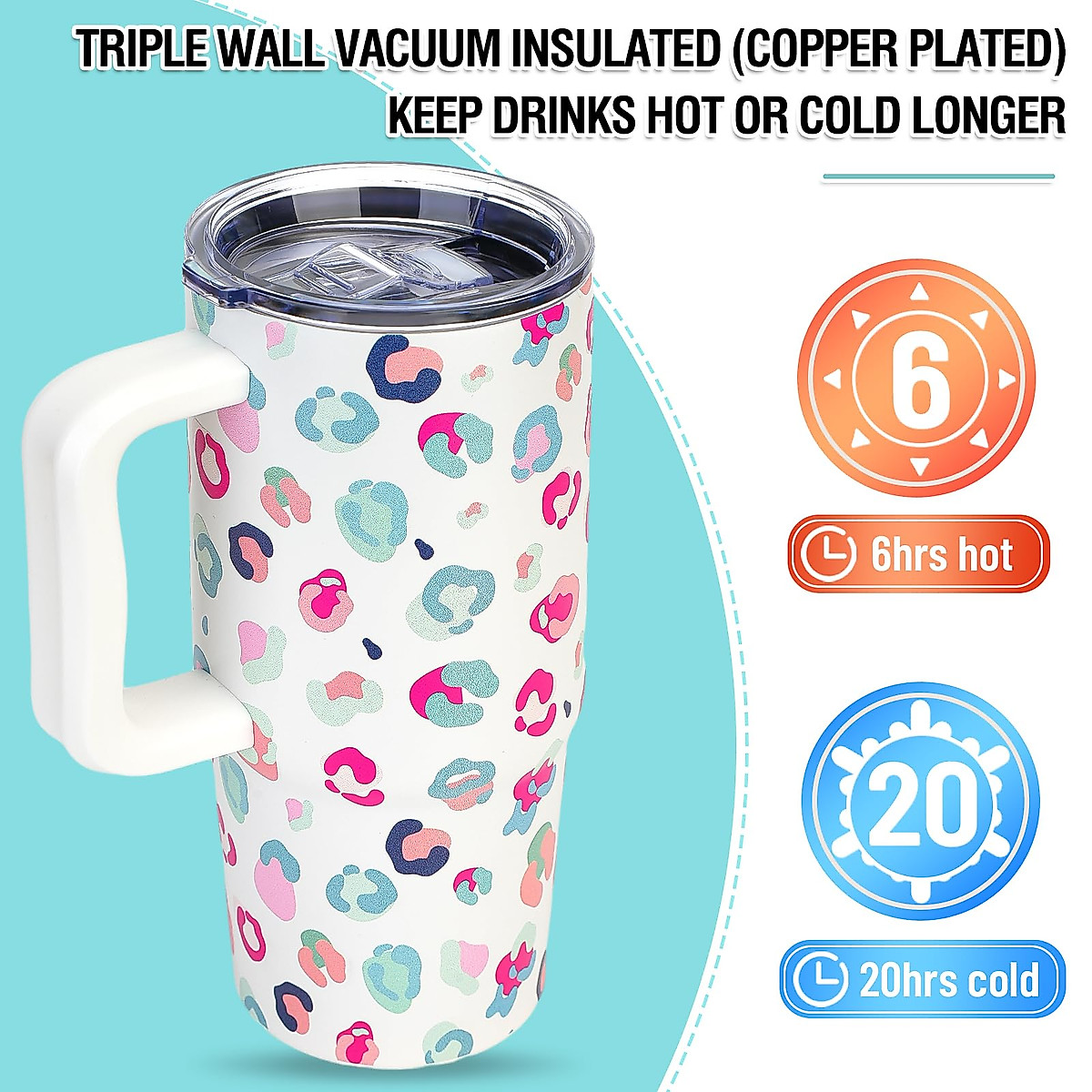 Zukro 24 oz Tumbler with Handle and Straw, Insulated Coffee Travel Mug with 2 Lids, Keep Drinks Hot and Cold, No Sweat Leak Proof Stainless Steel Cup, Dishwasher Safe, Pink