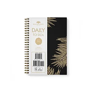 Bright Day Calendars Undated To Do List Daily Task Checklist Planner Time Management Notebook by Bright Day Non Dated Flex Cover Spiral Organizer 8.25 x 6.25 Habit Tracker (Gold Palm Leaves)