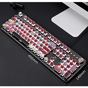 TONIZER Mechanical Gaming Keyboard in Lipstick Style Metal Vintage Steampunk Retro White Backlit 104 Keys Anti-Ghosting Round Keycaps Metal Panel Wired USB for PC Mac Laptop(K520)
