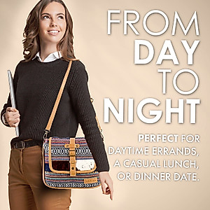 SIXTEASE Crossbody Bag for Women Vintage Style Genuine Leather, Upcycled Canvas, Rug, or Hair On - Cross Body Womens Bags with Inside Zipper Pockets - Paisley