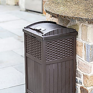 Suncast CPLSMW200 SMW200 Hose Reel & 33 Gallon Hideaway Can Resin Outdoor Trash with Lid Use in Backyard, Deck, or Patio, 33-Gallon, Brown