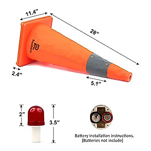 RoadHero 28 Inch [2 Pack] Collapsible Traffic Safety Cones, Multi Purpose Pop-up Cones with Reflective Collar for Road Safety, Orange Cones with LED Light for Driving Training, Parking Lots