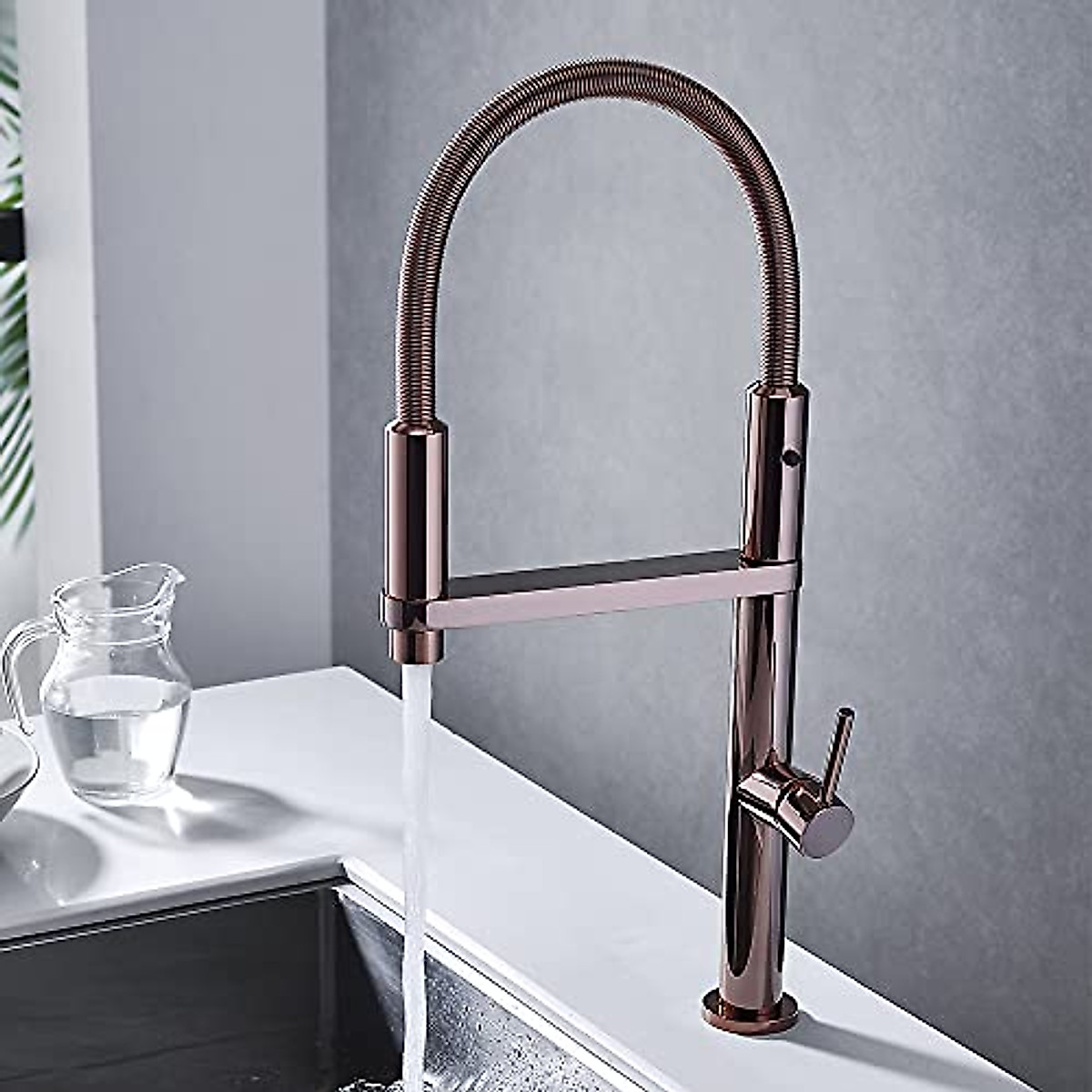 JiaYouJia Kitchen Faucet with Pull Down Sprayer High Arc Dual-Mode Pull Out Kitchen Sink Faucet Single Handle Lever (Rose Gold)