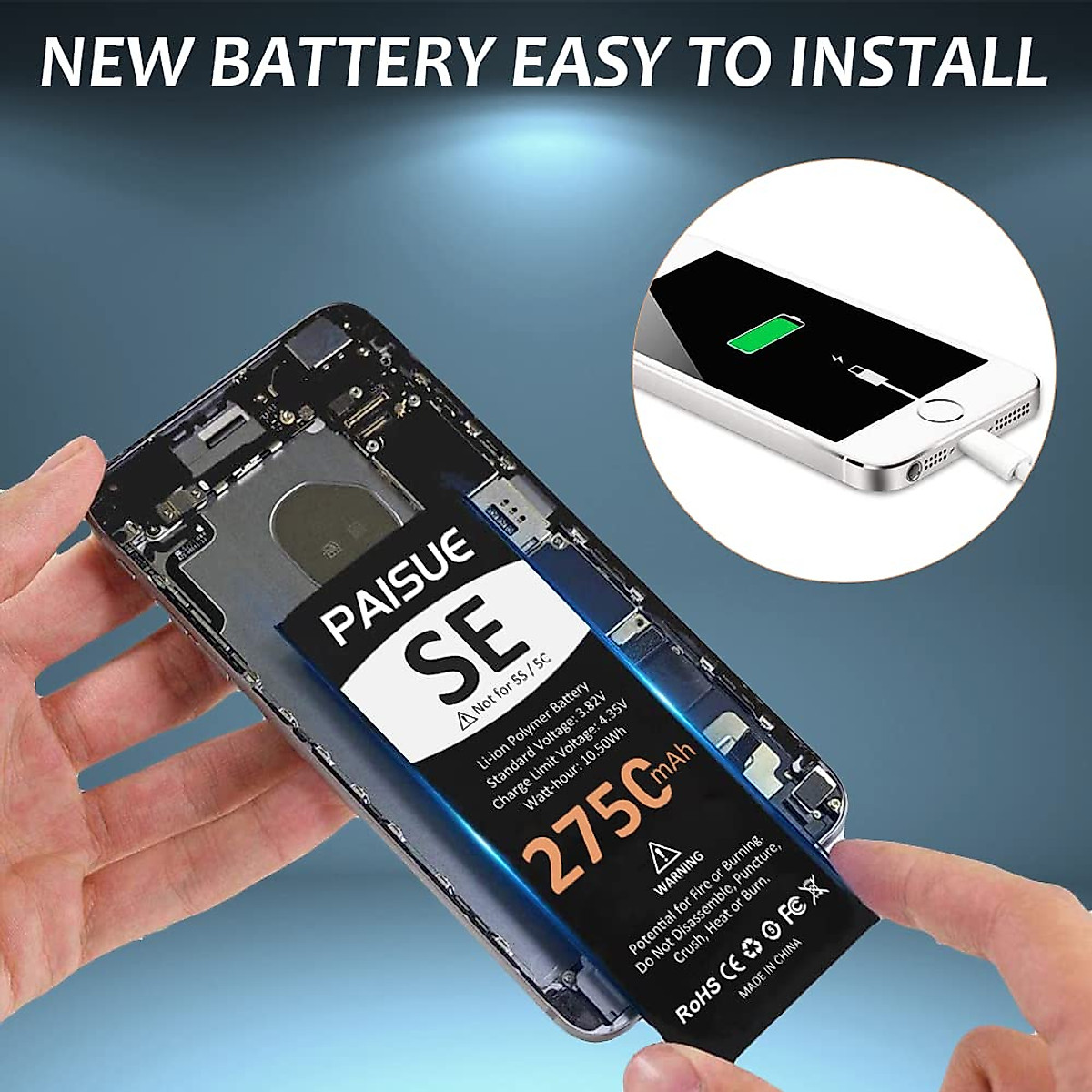 Battery for iPhone SE 2016 1st Generation, [2750mAh] Upgraded New Version High Capacity 0 Cycle Replacement Battery for iPhone SE First Gen Models A1662, A1723, A1724 with Professional Repair Tool Kit