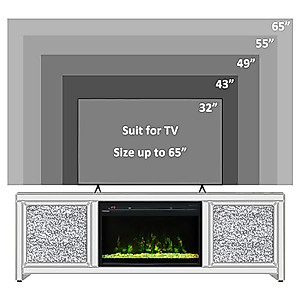 ENENE Mirrored TV Stand with Fireplace-10 Colors Changing Crystal Electric Fireplace tv Stand for 65 inch TV Electric Fireplace Entertainment Center for Living Room (Remote Control & 3D Flame)