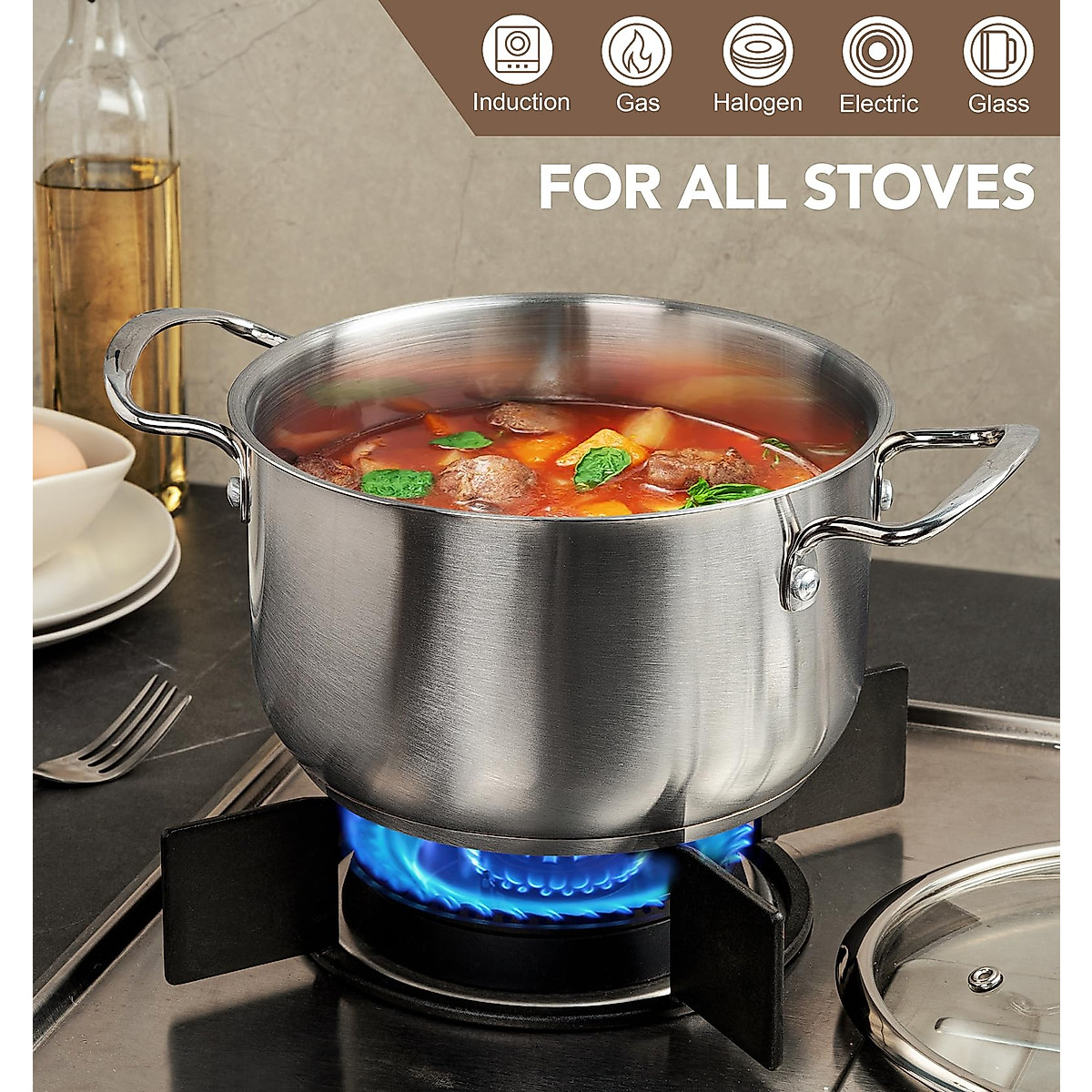 Michelangelo Stainless Steel Pot Set, 6 Piece Small Sauce Pot, 1.5qt & 2.5qt & 3.5qt Saucepan with Lids, Works with Induction, Electric and Gas Cooktops, Oven Safe