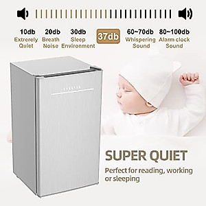 3.2 Cu.Ft. Small Refrigerator with Freezer, Mini Fridge for Bedroom, Mini Dorm Refrigerator with 6 Settings Mechanical Thermostat, One-Touch Defrosting System, Energy Saving, for Office, Home, Apartment, Silver