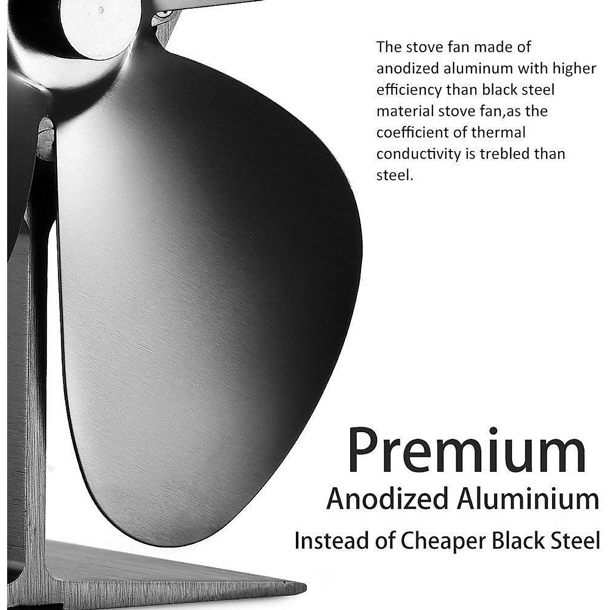 Cheffort Fireplace Fan Heat Powered Stove Fan 4 Blade Wood Stove Fans Aluminium Silent Eco-friendly for Wood Log Burner Fireplace