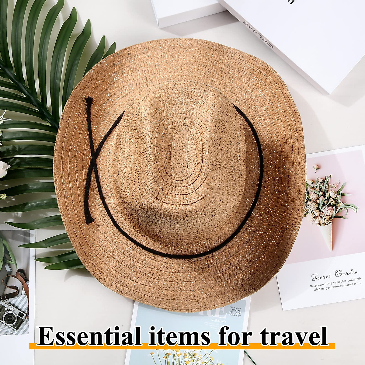 15 Pcs Straw Cowboy Hat Party Hat Panama Sun Hat Beach Hat for Travel Gardening Party Activities Horseback Riding Music Festival Hiking Mountain Climbing Brown