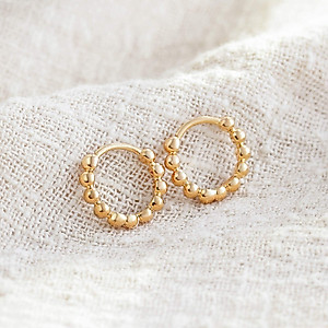 LOYATA Beaded Hoop Earrings Gold Huggie Sleeper 14K Gold Filled Dainty Small Simple Hypoallergenic Jewelry Gift for Women