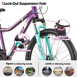 HH HILAND 26 Inch Mountain Bike for Women, 21 Speed with Lock-Out Suspension Fork, Dual Disc Brakes, Aluminum Frame MTB, Adult Ladies Womens Bike Mens Bicycle