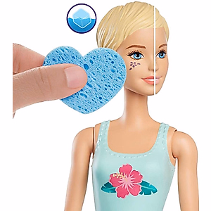 Barbie Color Reveal Doll with 7 Surprises: 4 Mystery Bags Contain Surprise Wig, Skirt, Shoes & Sponge; Water Reveals Metallic Blue Doll’s Look & Creates Color Change on Face & Wig