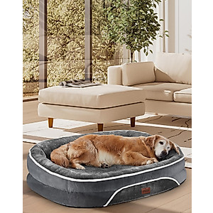 OhGeni Orthopedic Dog Bed for Large Dogs, Dog Couch Design with Egg Foam Support, Removable, Machine Washable Plush Cover and Non-Slip Bottom with Four Sided Bolster Cushion (Gray)