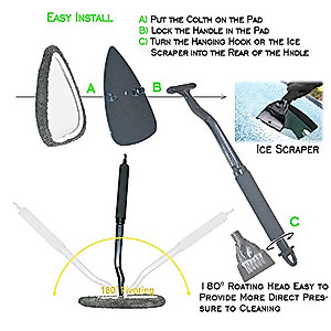 Windshield Cleaner Wand - Car Window Cleaning Tool Auto Glass Wiper Kit Pack with Ice Scraper Replacement Pad Towel Spray Bottle Storage Bag TTL 7 PCS