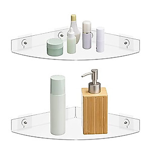 Navaris Acrylic Corner Shower Shelves - Set of 2 - No Drilling Clear Bathroom Shelves - Self Adhesive Wall Mounted Transparent Corner Shelf - 2-Pack