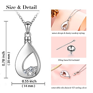 Ladytree Teardrop Urn Cremation for Ashes 925 Sterling Silver Pendant Necklace Jewelry for Women