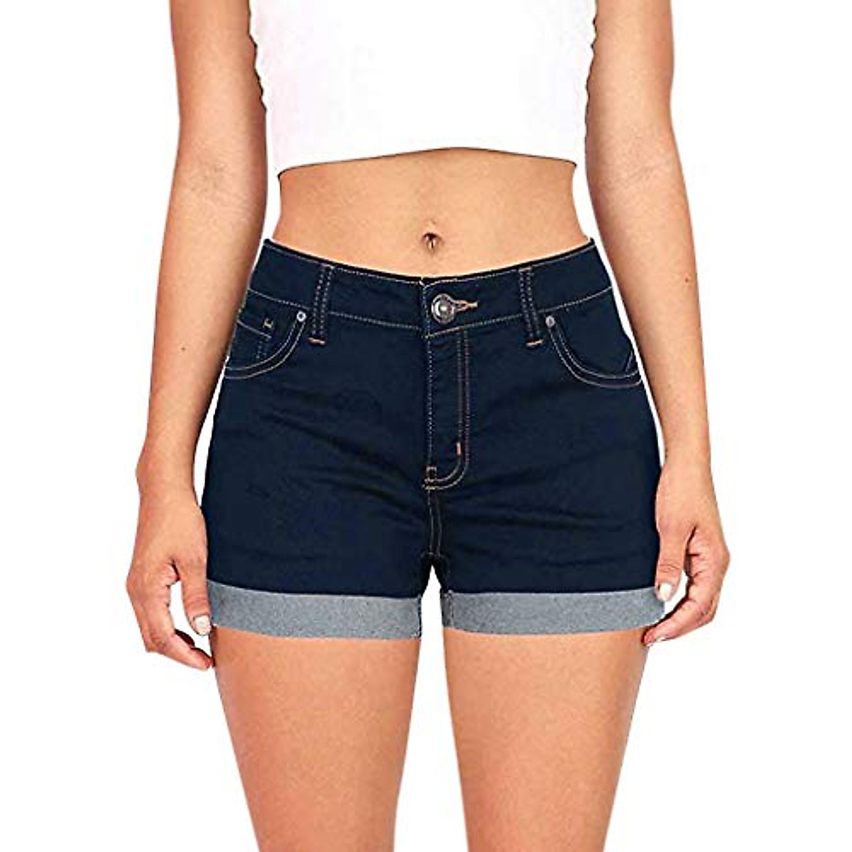New Washed Shorts ,THENLIAN Women Low Waisted Solid Short Mini Jeans Denim Pants Shorts(S, Black)