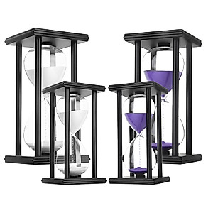 Hourglass Sand Timer,Black Wooden 30/45/60 Minute Sandglass Timer for Home,Desktop,Classroom Kitchen Restaurant Office Living Room Decor (30 Min, White Sand)
