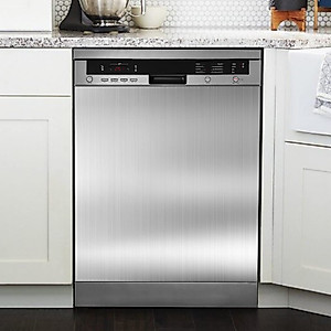 Brushed Stainless Steel Dishwasher Magnet Cover - Kitchen Decorative Fridge Panel Decal - Silver Appliances Decorate Sticker - 23.5"X26"