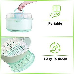 Baby Bottle Drying Rack Storage Large Container with Cover Drainer (Green)