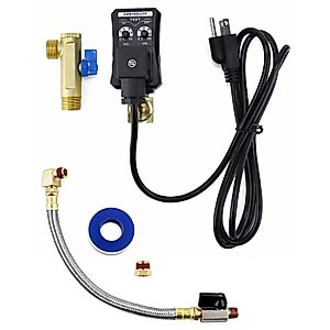 QWORK Automatic Timed Condensate Drain Valve with Steel Hose 1/4 Inch NPT Drain Valve Elbow Fitting, 1/2" Ac110v 2-way Direct-acting Drain Valve US Plug for Compressed Air