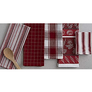 DII Assorted Pattern, Kitchen Collection, Dishtowels & Dishcloth, Garnet, 5 Piece