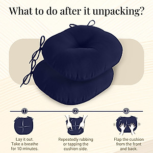 downluxe Bistro Chair Cushions for Patio Furniture, Water-Resistant Round Outdoor Chair Cushions Set of 2 with Non-Slip Ties, 15" x 15", Navy