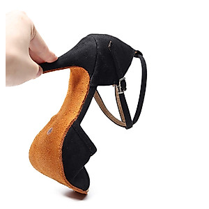 Goettin Women's Professional Latin Dance Shoes Satin Salsa Ballroom Wedding Dancing 3.3 inch Heel Height (US6.5) Black