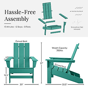 DuroGreen Aria Adirondack Chairs Made with All-Weather Tangentwood, Set of 2, Oversized, High End Patio Furniture for Porch, Lawn, Deck, Fire Pit, No Maintenance, Made in The USA, Black