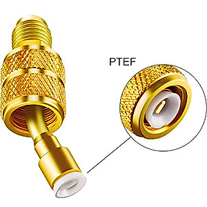R410a Charging Vacuum Port Adapter Brass Converter with Thimble 5/16 Inch Female Quick Coupler to 1/4 Inch Male Flare for Mini Split System Air Conditioner HVAC Refrigeration Service (1 Pack)