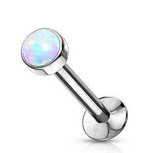 Amelia Fashion 16 Gauge Push In Flat Set Opal Top Labret/Monroe Stud 316L Surgical Steel For Lip Chin Ear Cartilage (Choose color) (White 16GA (1.2mm) L.1/4"(6mm). Ball: 4)