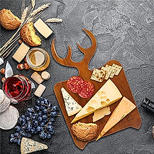 Antler Wooden Charcuterie Board, Decorative Acacia Wood Deer Bread Board, Rustic Elk Cutting Board, Housewarming, Anniversary, Wedding Gifts for Hunters, Home Kitchen and Cabin Decor