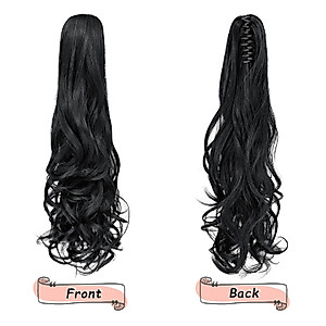 HEWEICSY Ponytail Extension,Hair Extension Ponytail 22" Long Claw Hair Extension Synthetic Curly Wavy Hairpieces Ponytail Clip in Ponytail Wig Daily Fluffy Pony Tail for Women,Black